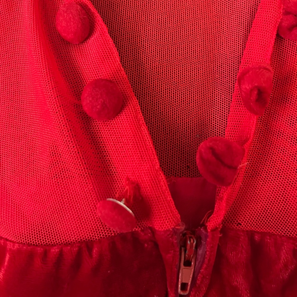 Vintage Homemade Red Velvet Mesh Party Dress - Gem
